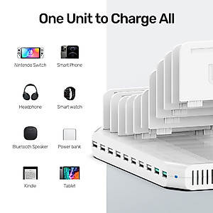 iPad Charging Station, Unitek 96W 10-Port USB Charging Dock Hub with Quick Charge 3.0, Charging Stand Compatible Multiple Device, Charging 8 iPads Simultaneously - [Upgraded Divider]