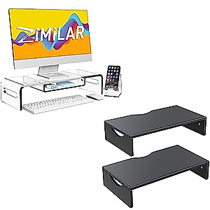 Zimilar 2 Pack Monitor Stand Riser, Wood Monitor Riser for 2 Monitors+Zimilar 20 inch Large Monitor Stand Riser with Phone Stand, Crystal Acrylic Monitor Stand with Keyboard Storage