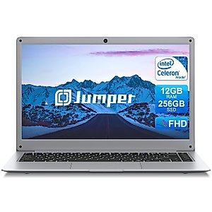 jumper Laptop 12GB DDR4 256GB SSD, Intel Celeron 2.4GHz Processor, Windows 11 Computer with 14 Inch FHD IPS Display, Dual Speakers, Dual-Band WiFi(2.4/5G), 35.52WH Battery, USB3.0, Type-C, Slim.