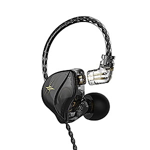 Girftu QKZ ZXT Wired Earphones 1 Dynamic HiFi Bass Earbuds in Ear Monitor Headphones Sport Noise Cancelling Headset with Microphone 2 Pin Detachable Cable (Black, No Mic)