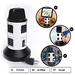 Bell+Howell Spin Power Strip Tower Surge Protector S/4-4 Outlets, 6 USB Ports, 40" Retractable Cord, 360° Rotation | Electric Charging Station with Built-in Phone Tablet Holder | USB Outlet Extender