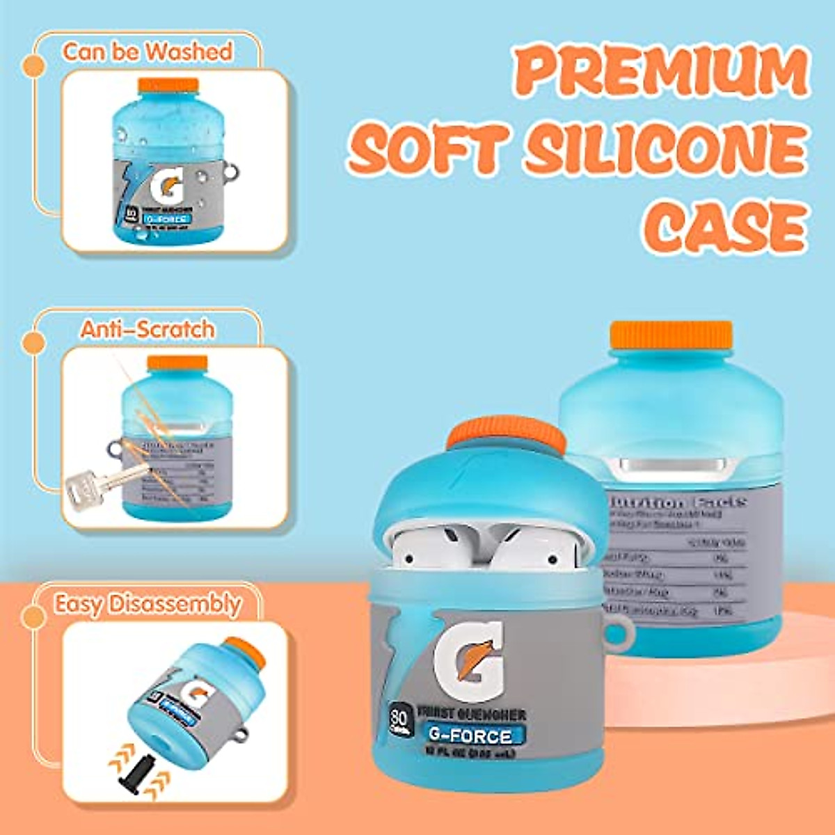 3 Pack Drink Cases for AirPods Case 2nd Generation, Funny Soft Silicone Fashion Cartoon Food Skin Protective Cover, Sport Drinks Water Cute Fun for Apple AirPod 2/1 Women Girls Boys with Keychain