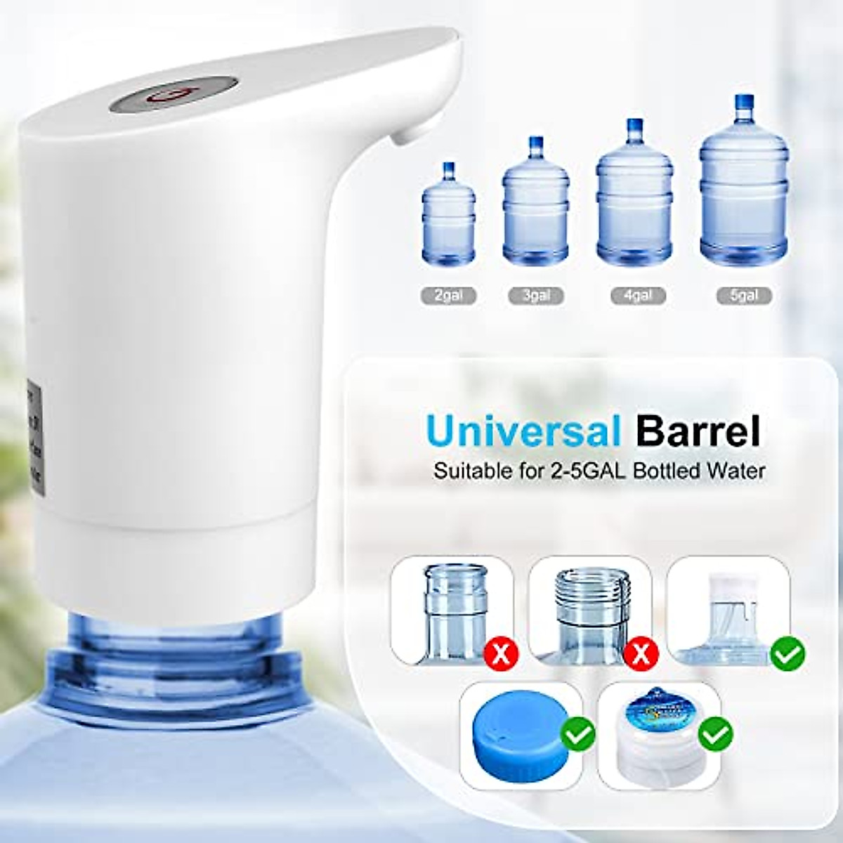 Bottle Water Pump, Mini 5 Gallon Water Dispenser Automatic Suction, Rechargeable Pressure Water Dispenser