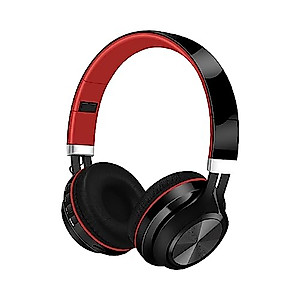 Lovskoo Over-Ear Headphones Wireless Bluetooth Retractable Noise Cancelling Headphones Wireless Headset with Mic Head-Mounted Headphones Wireless Headphones HiFi Stereo, Deep Bass, Cool Stuff (Red)