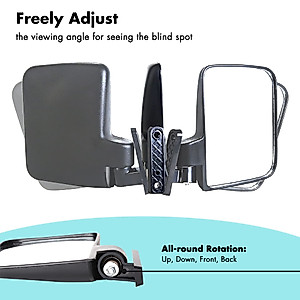 10L0L Golf cart side mirrors for Club Car EZ-GO Yamaha and Others, No-drilling Required, Adjustable (Option), front upper
