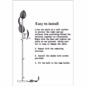 WOXXX Industrial Black Floor Lamp with 4 Brush Gold Finish Leaf Shade, Modern Tree Floor Lamps for Living Room Bedrooms Reading Standing Lamp Living Room Lamps Farmhouse Tall Lamp (4 Bulbs Included)