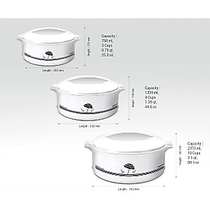 MILTON Treat 1000/1500/2500 Insulated Inner Stainless Steel Casserole 3 Pcs Set of 1/1.5/2.5 Ltr | BPA Free | Food Grade | Easy to Carry | Easy to Store | Pack of 3, White