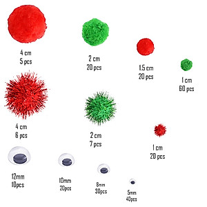 Caydo Christmas Pipe Cleaners Set, Including 120PCS Christmas Pipe Cleaners, 6 Sizes Pom Poms and 4 Sizes Wiggle Eyes for Kids DIY Arts & Crafts Projects and Christmas Decorations