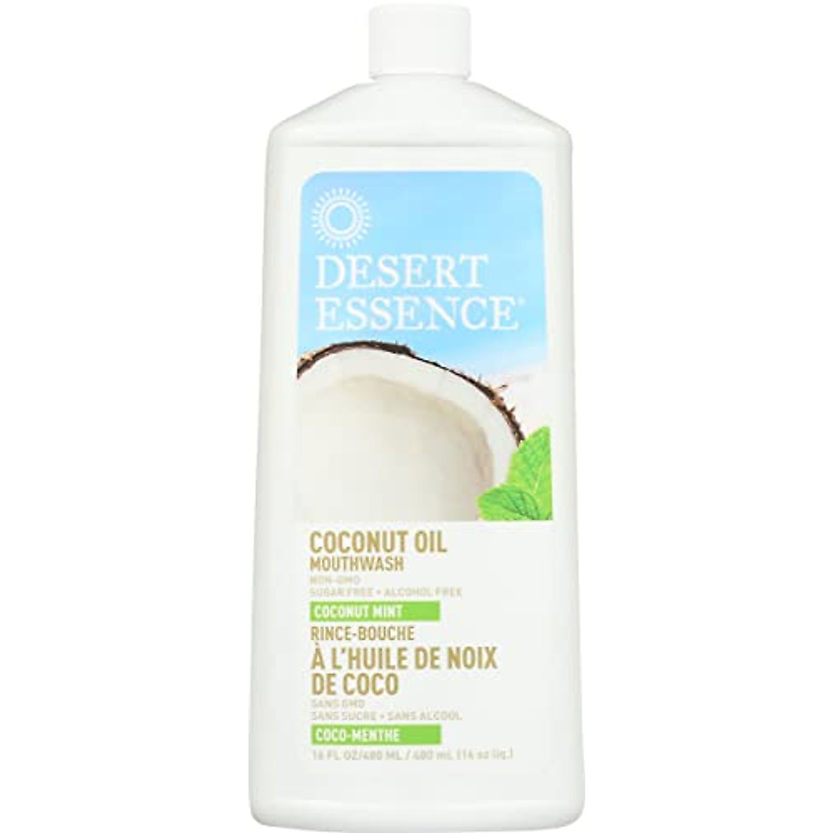 Desert Essence Coconut Oil Mouthwash 16 fl oz Non-GMO, Gluten Free, Vegan, Cruelty Free, Sugar Free, Alcohol Free - Coconut Oil & Zinc Citrate - Eco-Harvest Tea Tree Oil - Coconut Mint