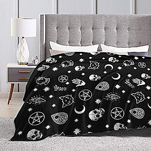 MSGUIDE Moon Gothic Pattern Throw Blanket for Couch Cozy Flannel Bed Blanket Soft Lightweight Warm Decorative Blanket for Sofa, Travel - All Seasons Suitable for Girls Boys Women Men