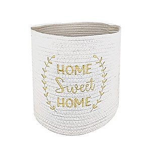 Joyiou Home Sweet Home Decor Cotton Rope Storage Baskets, New Home Ornament, House Warming Decoration Party Decor, House Warming Gifts New Home, 11 Inches Round Cube Bins For Organizing