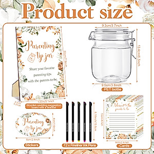 Suzile 76 Pcs Baby Shower Game Prizes Advice Baby Shower to Baby Parenting Tip Jar Sign for New Parents 60 Cards 12 Pens 2 Cute Stickers 1 Pet Bottle for New Parents Guest Party(Pumpkin Theme)