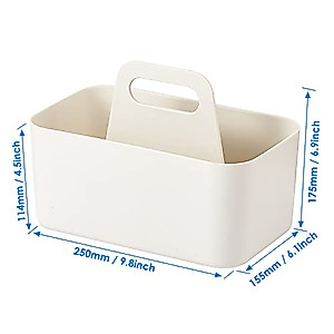 Dalanpa Plastic Portable Storage Organizer Caddy Tote, with Handle Cabinet Organizer Baskets for Bathroom, Desk, Countertops (2 Pack, Off-white)