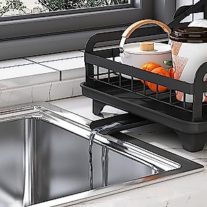 bukfen New Over The Counter Dish Rack(16.3 * 11.4 * 10.8in, Black), 2-Tiers, No Installation Stainless Steels Multifunctional Dish Drying Rack for Draining Plates