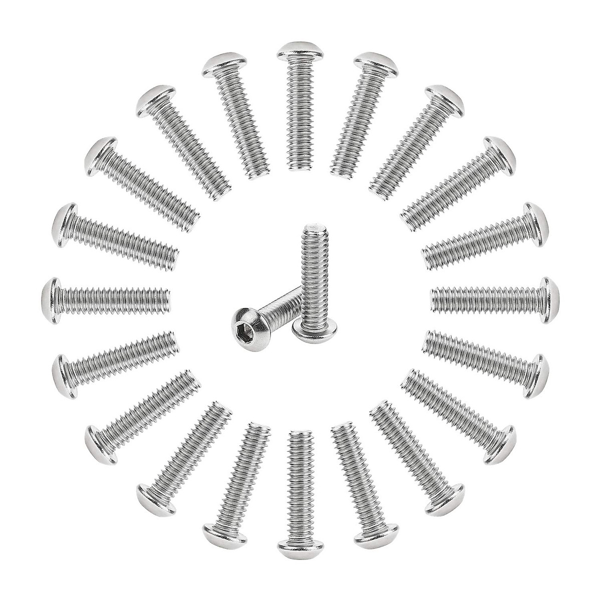 Powlankou 30 Pieces 1/4-20 x 1" Hex Button Head Socket Cap Bolts, Stainless Steel 18-8 (304), Full Thread