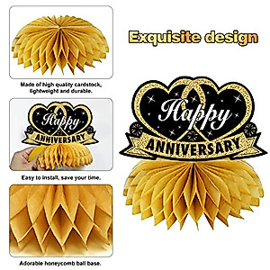 8Pcs Happy Wedding Anniversary Decorations Table Honeycomb Centerpieces, Anniversary Theme Party Supplies for Adult, Black Gold 10th 20th 30th 40th 50th 60th Anniversary Table Sign Decor