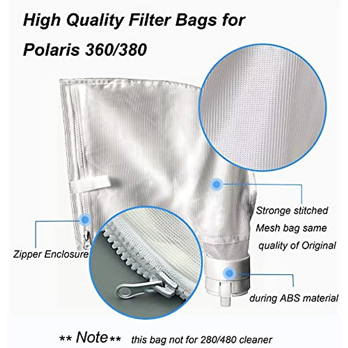 2 Pack Zippered Bag Replacement Fits for Polaris 360, 380 Pool Cleaner All Purpose Filter Bag for Polaris Filter Bag