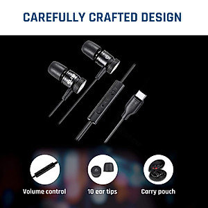 KLIM Fusion C - USB-C Earbuds with Microphone + Long-Lasting Wired Ear Buds + 5 Years Warranty - Innovative: in-Ear with Memory Foam + Earphones with Mic and 3.5 mm Jack - New Version 2024 - Black