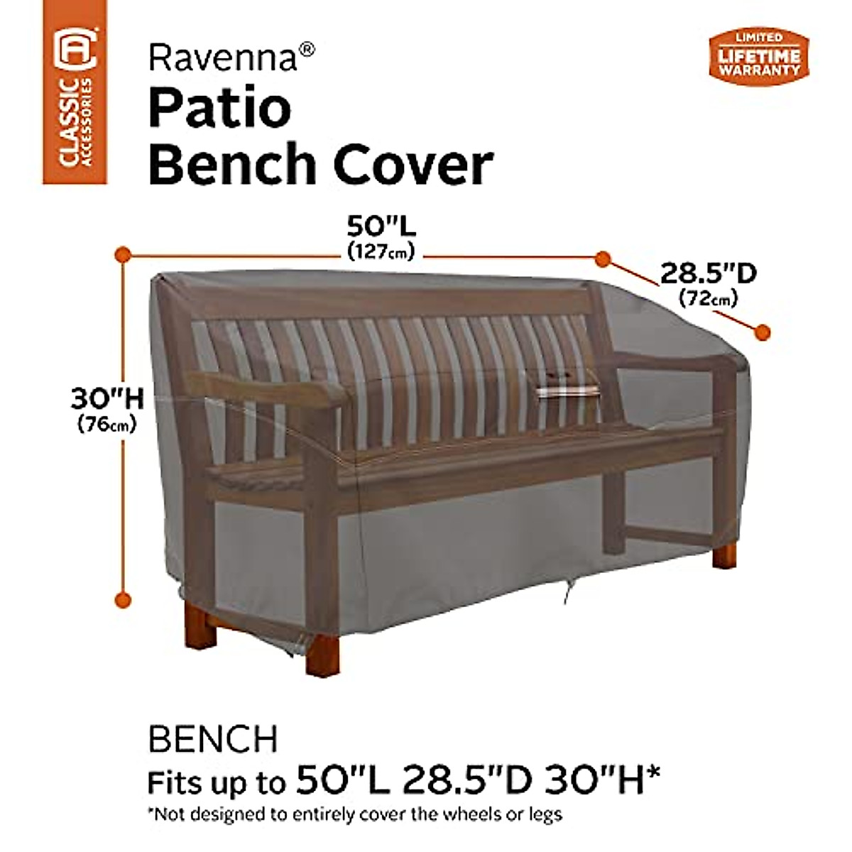 Classic Accessories Ravenna Water-Resistant 50 Inch Patio Bench Cover, Patio Furniture Covers