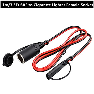 Car Cigarette Lighter Plug to SAE Quick Disconnect Adapter Extension Charging Cable 3.3 FT/16A Heavy Duty Power Supply CordCar Cigarette Lighter Plug (Female Socket)