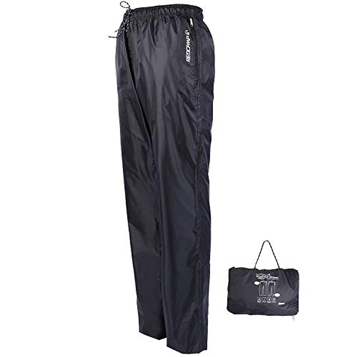REDCAMP Unisex Rain Pants Waterproof Lightweight with Side Zipper Pockets, PU5000mm Great for Hiking Outdoor, L Black