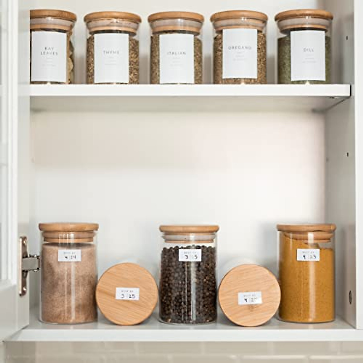 SAVVY & SORTED 146 Minimalist Spice Jar Labels & Expiration Labels | Bonus 160 Expiration Date Labels | Keep Spices Fresh with Food Date Labels | Perfect for Pantry Organization Containers