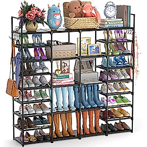 Huolewa Large Shoe Rack Organizer Storage, 4 Row 9 Tier for Bedroom Closet Entryway, Free Standing Tall Metal Shelf Stand, Sturdy Big Black Garage Shoe Holder for 64-72 Pair