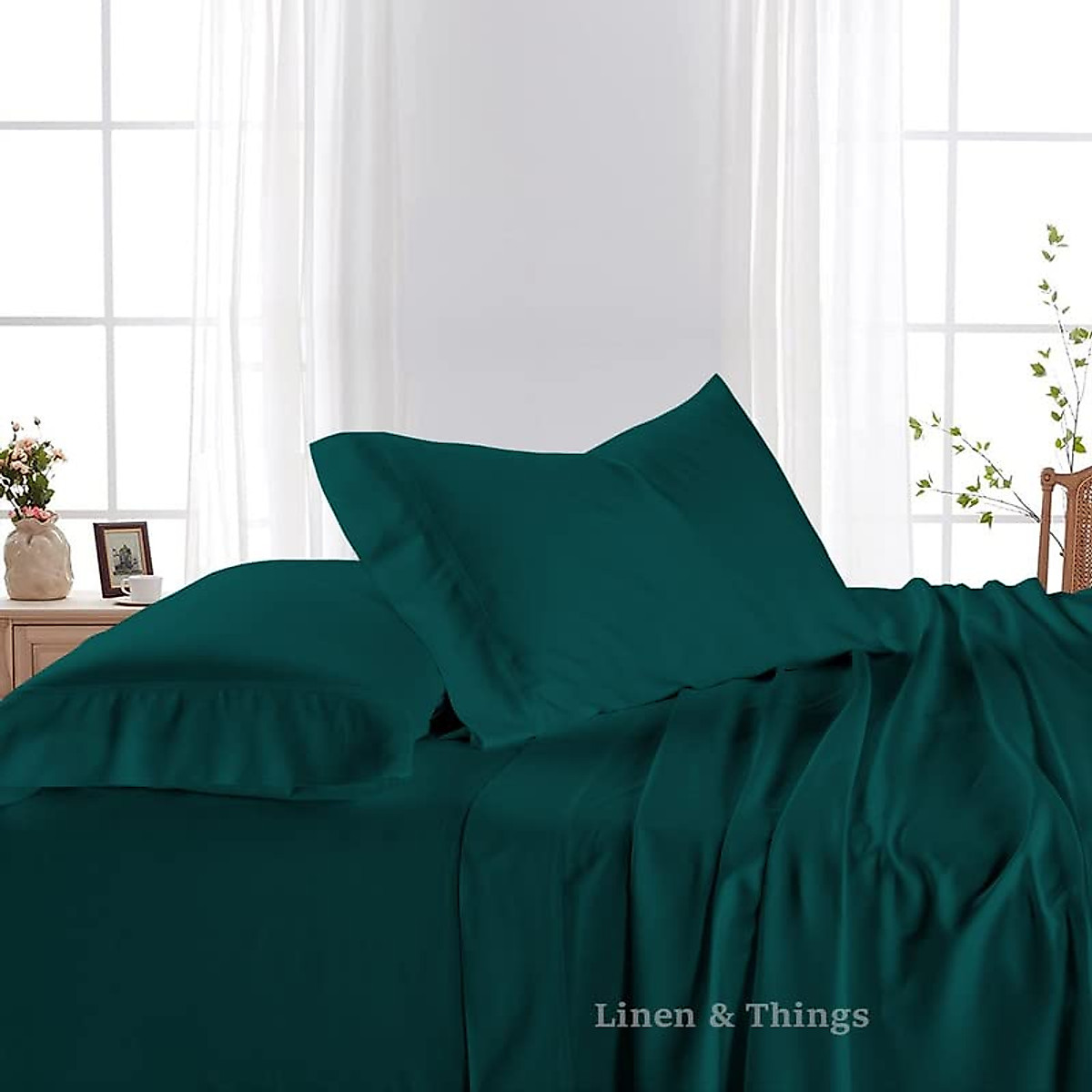 Family XL Size (144" x 84") 800 Thread Count Luxury Egyptian Cotton Bed Sheets, Sateen Weave, 4PCs Luxury Soft Bed Sheet Set 15" Deep Pocket - Teal Solid