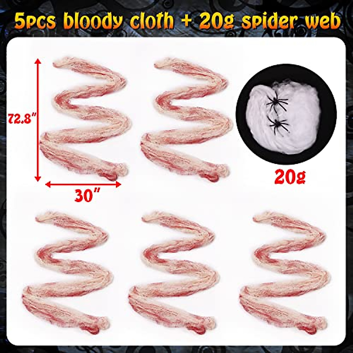 Moon Boat 364” x 30” Halloween Cheesecloth Decorations Creepy Cloth + Spider Web - Hallowmas Haunted House Indoor Outdoor Party Decor