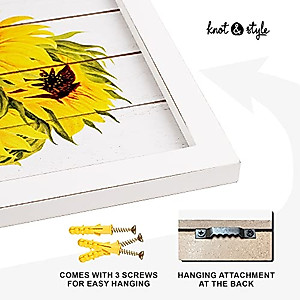 Sunflower Wall Decor Set of 3 - Rustic 8x8 Inch Printed Panels for Home, Bathroom, Kitchen, or Office - Sunflower Gifts for Women Wood Flower Pictures Design Theme Clearance Decorations Sun Flowers to Brighten Up Any Space