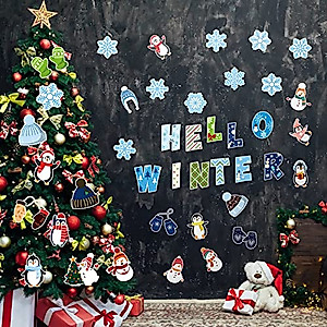 Marspark 68 Pieces Winter Classroom Bulletin Border Decoration Penguin Cutouts Snowflake Snowman Gloves Hat Hello for Christmas Home Decor (Snowman)