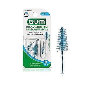 GUM Proxabrush Go-Betweens Interdental Brush Refills, Wide, 8 Count (Pack of 6)
