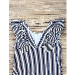 Baby Girl Swimsuit Ruffles One Piece Swimsuit Striped Beach Baby Girl Bathing Suit Bikini Infant Girl Swimwear Headband 2 Pcs Set 0-3T Black