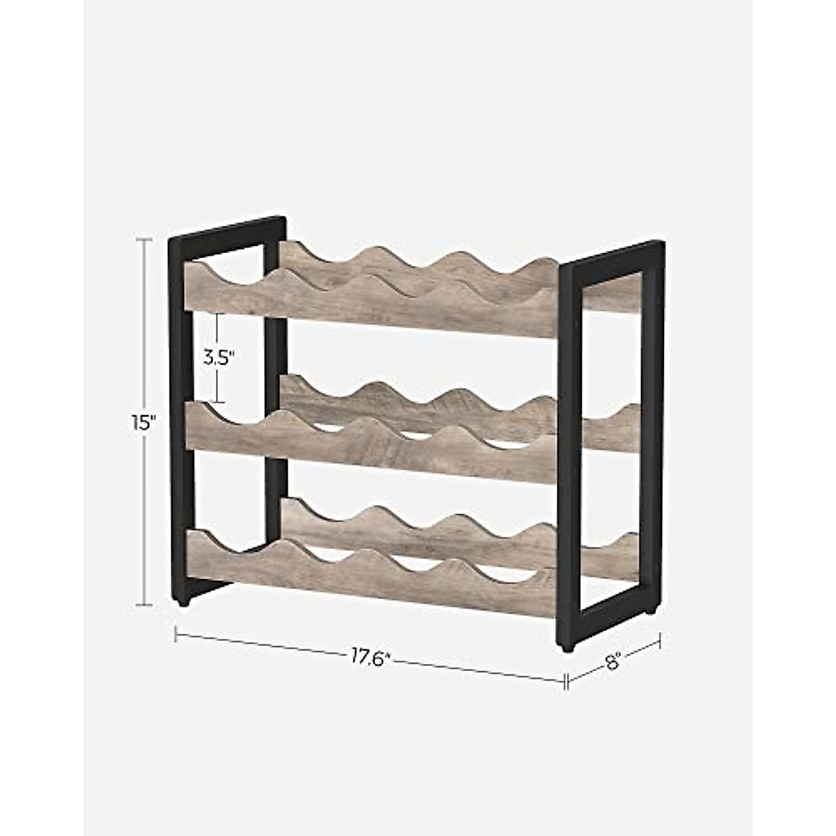 SONGMICS Wine Rack, 3 Tier Tabletop Wine Water Bottle Organizer Storage, Large Capacity Holds 12 Bottles, Bamboo Countertop Wine Holder Shelf for Kitchen Bar Cabinets Pantry, Greige and Black