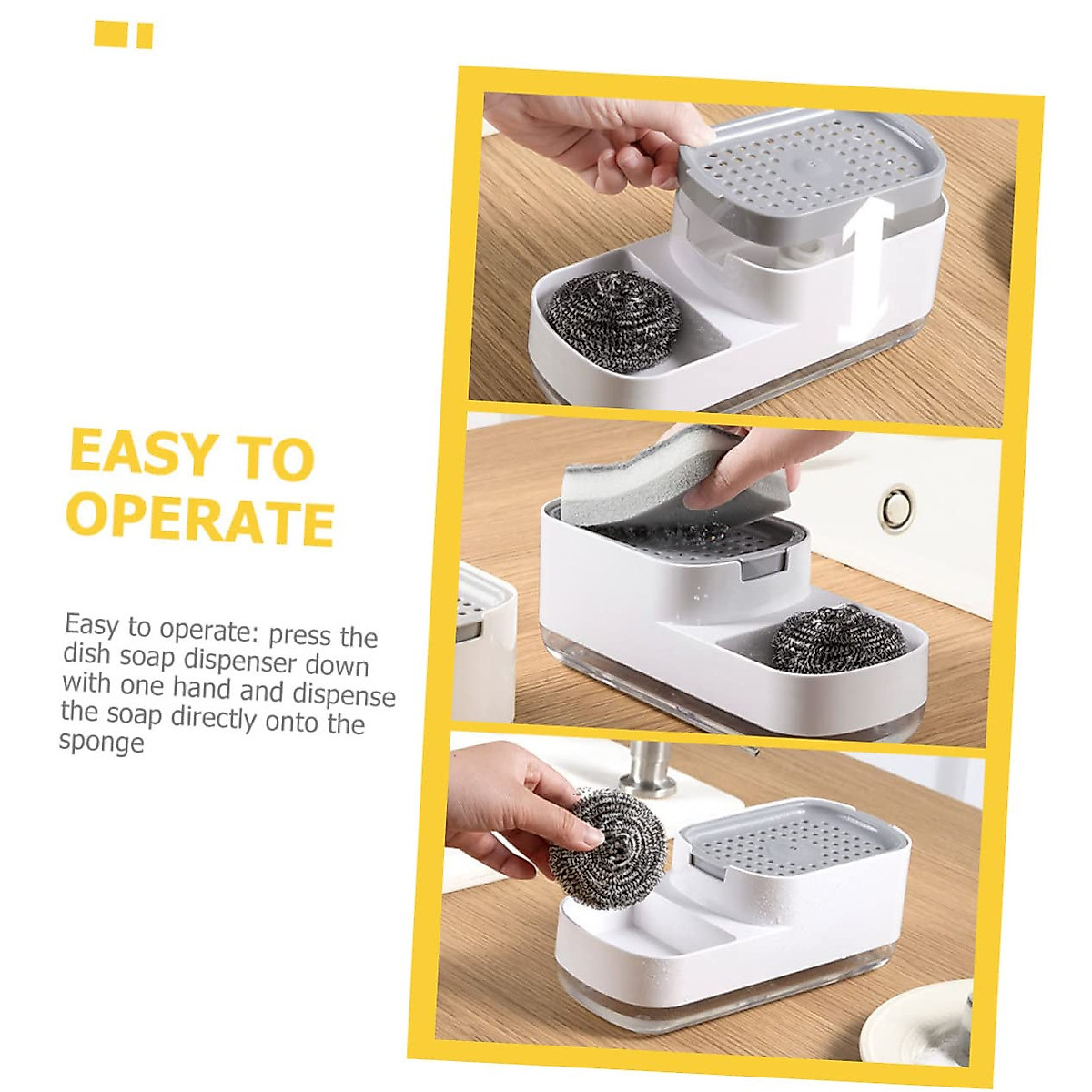 FRCOLOR Box Push Type soap Dispenser soap Spong Holder Sponge Sink Holder soap Dispenser Sponge Holder Kitchen soap Holder Dish Washing Dish Dispenser White Tray Dish Shape abs