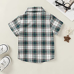 Toddler Baby Boys Clothes Short Sleeve Button Down Shirt Buffalo Plaid Blouse Top Summer Outfits(Green Check Plaid,12-18 Months)