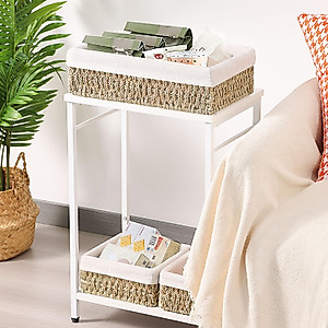 OUTBROS Wicker Storage Basket, Decorative Storage Baskets With Liner for Shelves,Toilet Paper Baskets,Storage Basket for Toilet Tank Top, 3-Pack,Seagrass