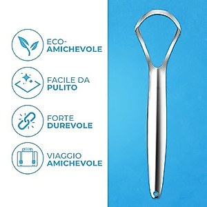 Tongue Scraper for Adults by HOKIN (1Pcs Oral Care Pack) Stainless Steel Tongue Cleaners Reduce Bad Breath 100% Metal Tough Scrapers Men and Women Hygiene