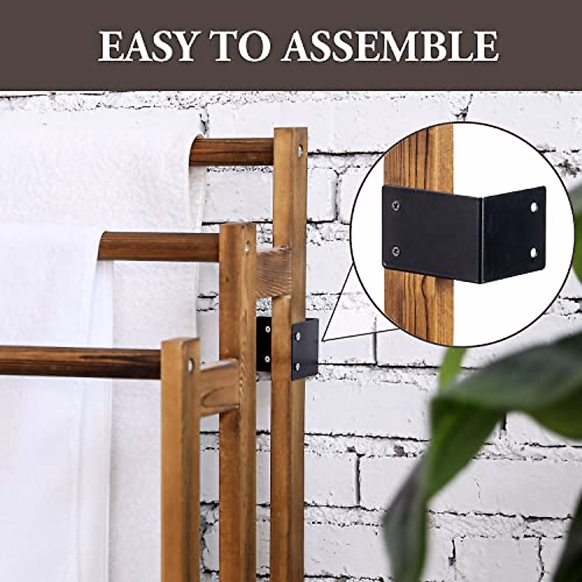 MyGift 3 Tier Freestanding Towel Rack - Rustic Dark Brown Wood Bathroom Towel Drying Stand Holder with Bottom Storage Shelf