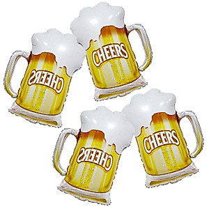 4PCS Beer Cup Balloons Foil Aluminum Beer Mug Cheers Balloon Birthday Party Decorations Bridal Shower Wedding Themed Party Supplies for Woman Man