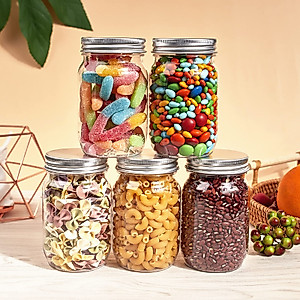 TUZAZO 8 Ounce Clear Plastic Mason Jars Containers With Screw On Lids - Refillable Round Empty Plastic Slime Storage Containers for Kitchen & Household Storage - BPA Free (12 Pack)