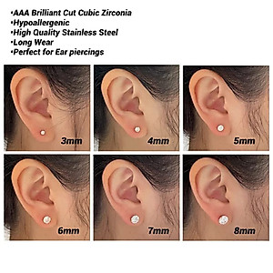 COZLANE Gold Stud Earrings For Men Women Multipack Stainless Steel Cubic Zirconia Earrings Studs Gold Hypoallergenic Earrings Sets For Women(12 Pairs,3-8 MM)