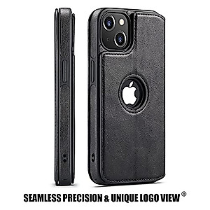 Casus Logo View Compatible with iPhone 13 Wallet Case Slim Magnetic Flip Cover Faux Leather with Card Holder Slot Thin Kickstand (2021) 6.1" (Black)