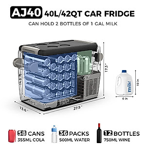 Setpower AJ40 Portable Refrigerator,Portable Freezer,42 Quart(40L) Electric Cooler,Car Refrigerator,12/24V DC Cable & 110/240V AC,Car Fridge for Camping,Truck,Travel,Fishing,3-YEAR Warranty