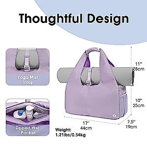 sportsnew Yoga Gym Bags for Women with Shoes Compartment and Wet Dry Storage Pockets with Adjustable Yoga Mat Holder, Purple