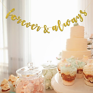 Forever & Always Banner for Bridal Shower,Engaged,Wedding Anniversary Party Decorations(Gold Glitter)