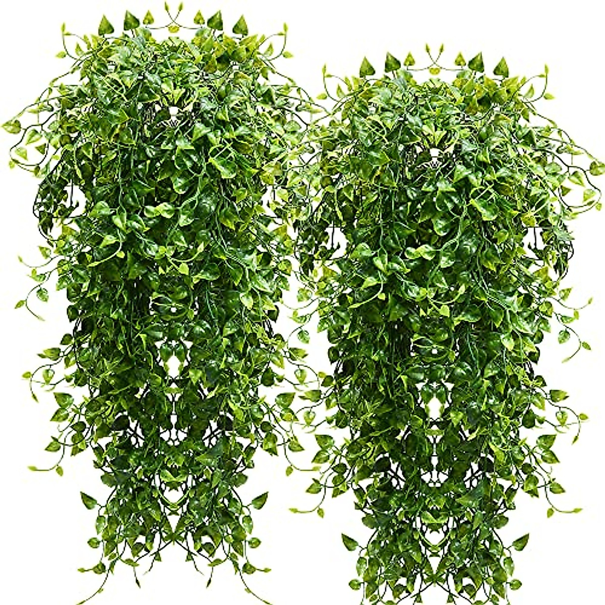 CLONG 2pcs Artificial Hanging Plants 32-in Fake Hanging Plant Fake Ivy Vine Outdoor UV Resistant Plastic Plants (Ivy)