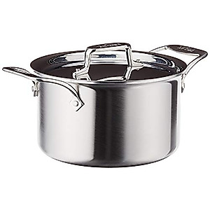 All-Clad D5 5-Ply Brushed Stainless Steel Soup Pot 4 Quart Induction Oven Broiler Safe 600F Pots and Pans, Cookware Silver
