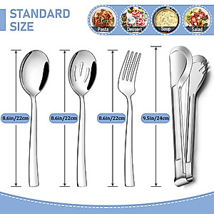 LIANYU Serving Utensils, Stainless Steel Serving Spoons Set of 8, Include 2 Serving Spoons, 2 Slotted Spoons, 2 Serving Forks, 2 Metal Tongs for Kitchen Buffet Party Banquet Entertaining