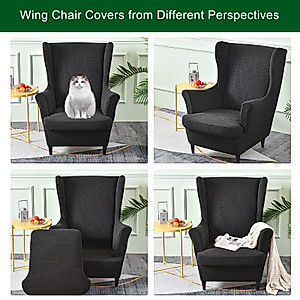 CRFATOP Jacquard Wingback Chair Slipcovers 2 Piece Stretch Leaf Wingback Chair Cover Polyester Fabric Wing Armchair Covers with Elastic Bottom for Living Room Bedroom Wingback Chair,A08